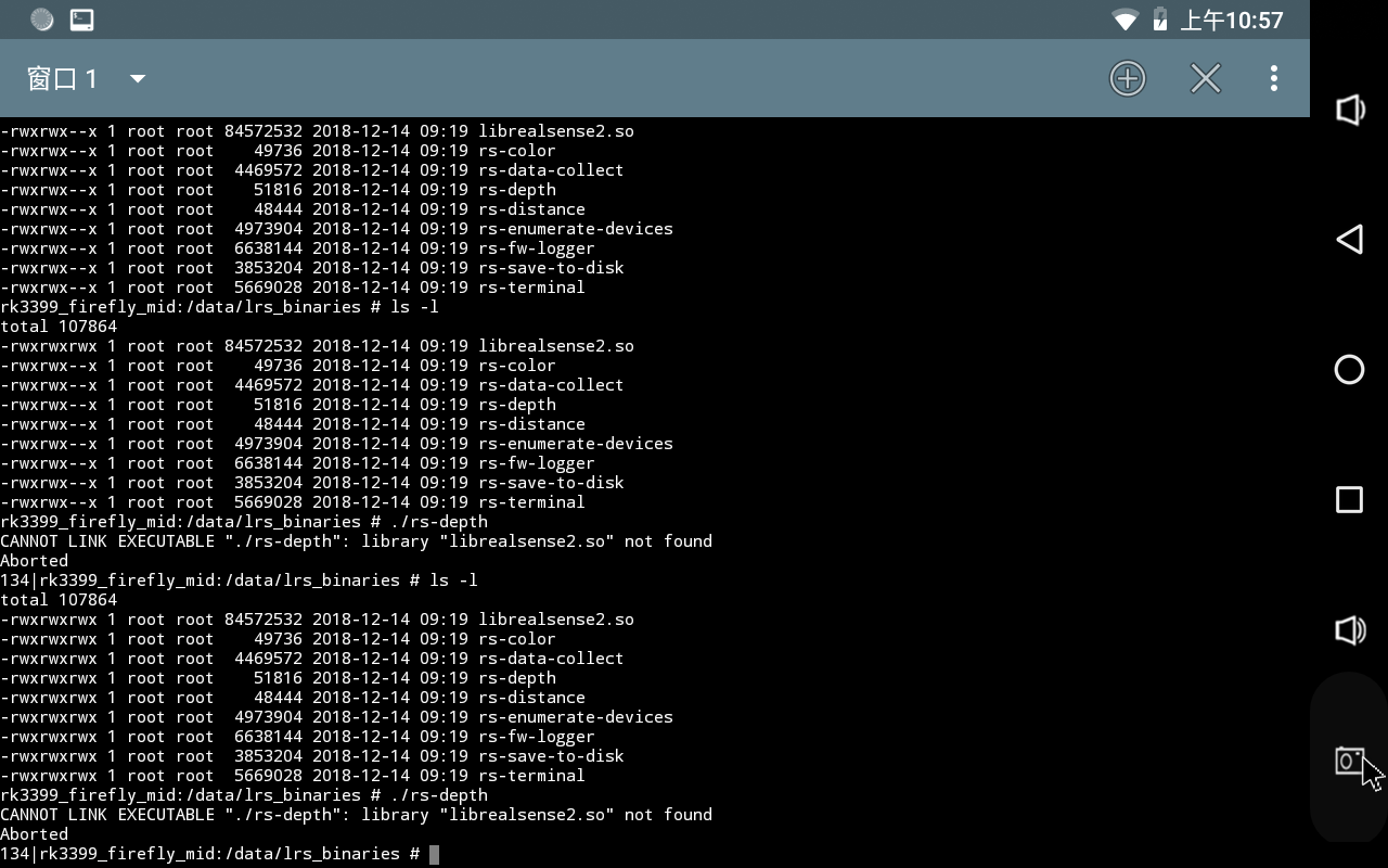 CANNOTLINKEXECUTABLE "./rs-depth': library "librealsense2.so" not found Aborted run in Android ...