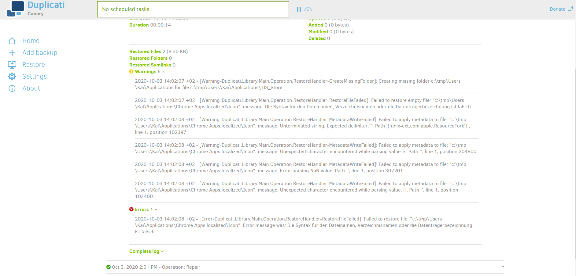 Restore fails when creating empty files at the end of restore process · Issue #4315 · duplicati ...
