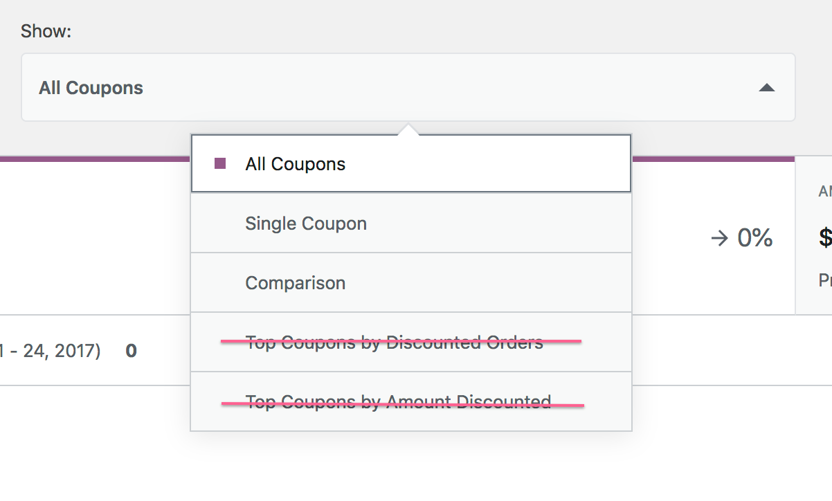 Simplifying the options in the "show" menu · Issue #1678 · woocommerce/woocommerce-admin · GitHub