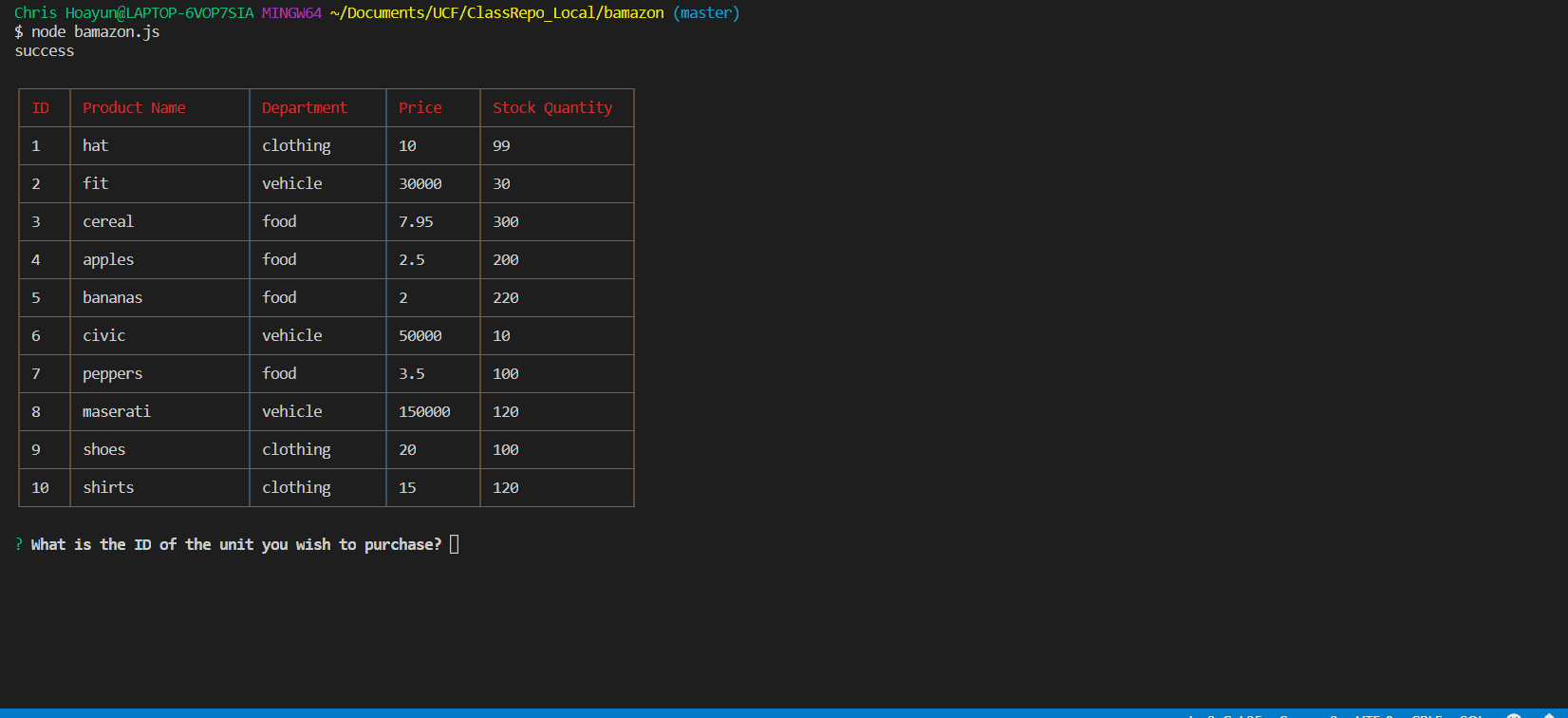 GitHub - hoayun/bamazon: Bamazon is an Amazon-like storefront using MySQL. The app will take in ...
