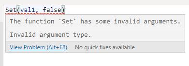 Provide more details for invalid value argument on Set function ...
