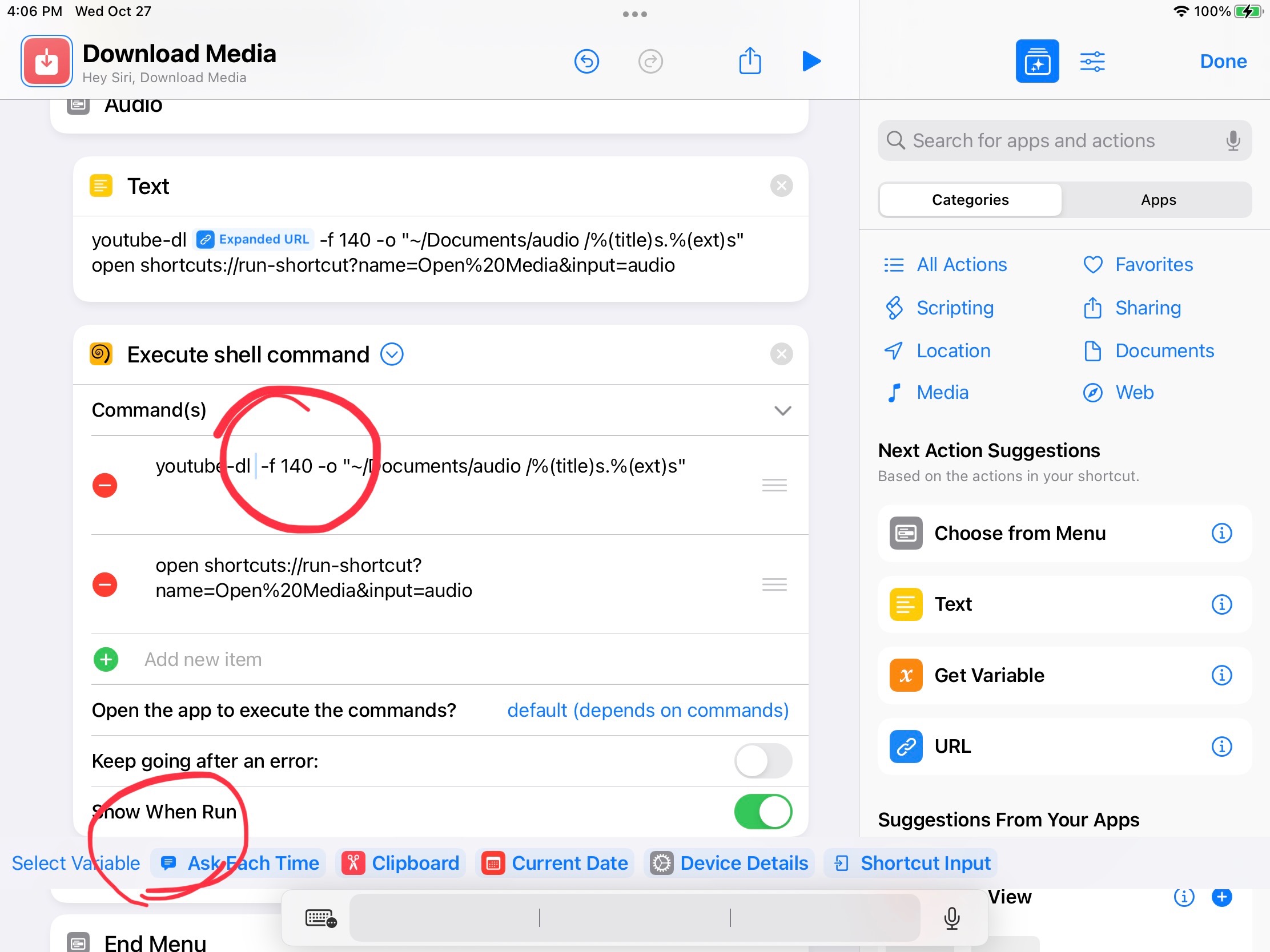 Unable to use variables in "Execute shell command" within iOS Shortcuts · Issue #335 · holzschu ...
