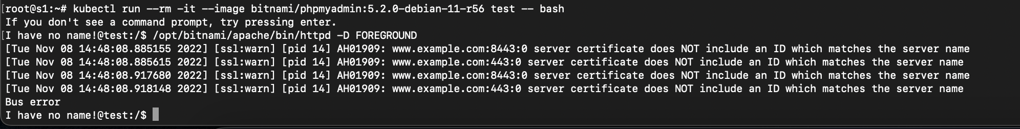 [bitnami/phpmyadmin] Unable to start phpmyadmin · Issue #12916 · bitnami/containers · GitHub