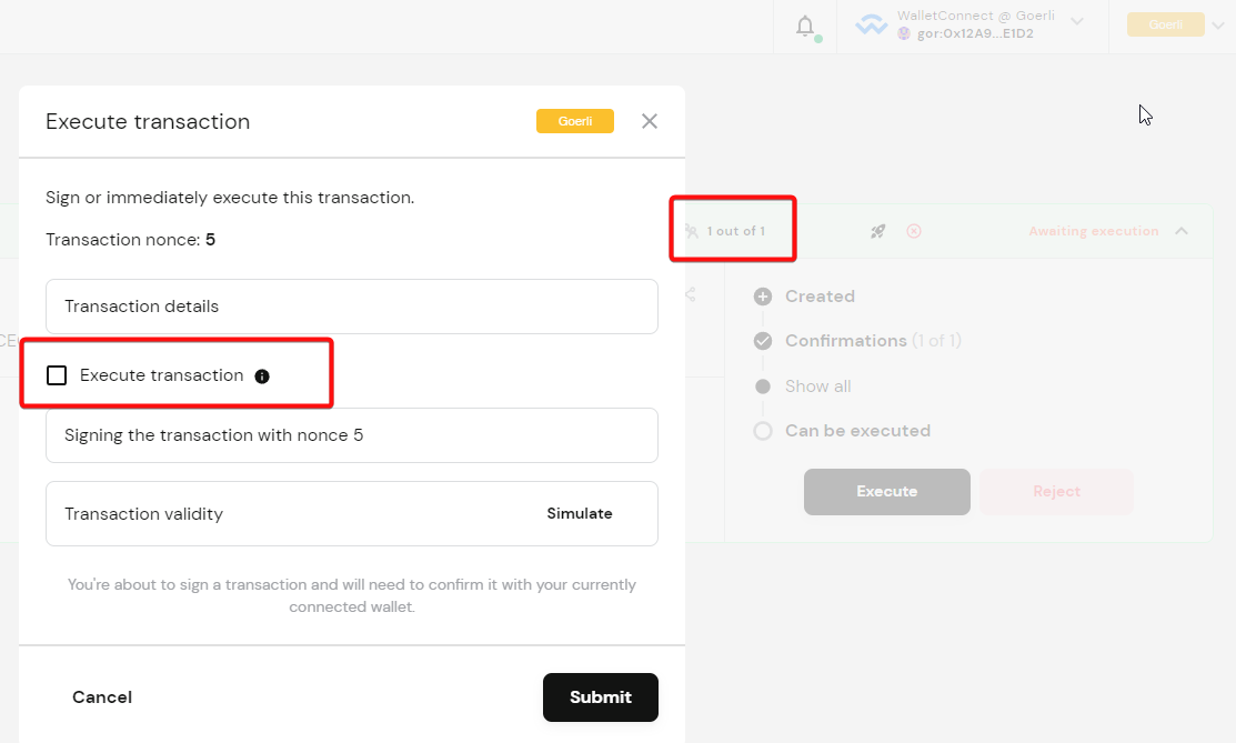 [Smart contract wallet] - Executing a tx still shows the "Execute tx" checkbox · Issue #930 ...