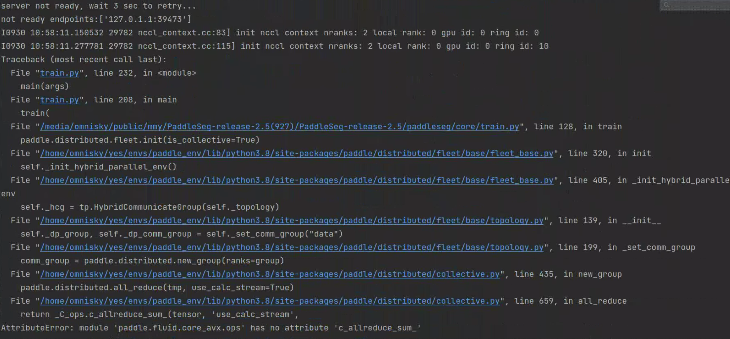 多卡训练报错 · Issue #46652 · PaddlePaddle/Paddle · GitHub