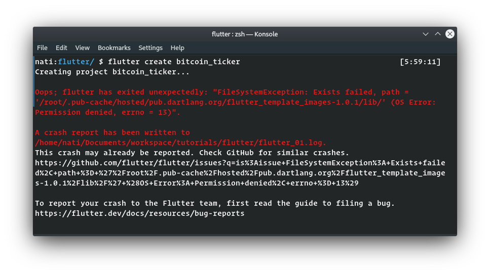 Flutter fails unexpectedly while creating template Flutter project ...