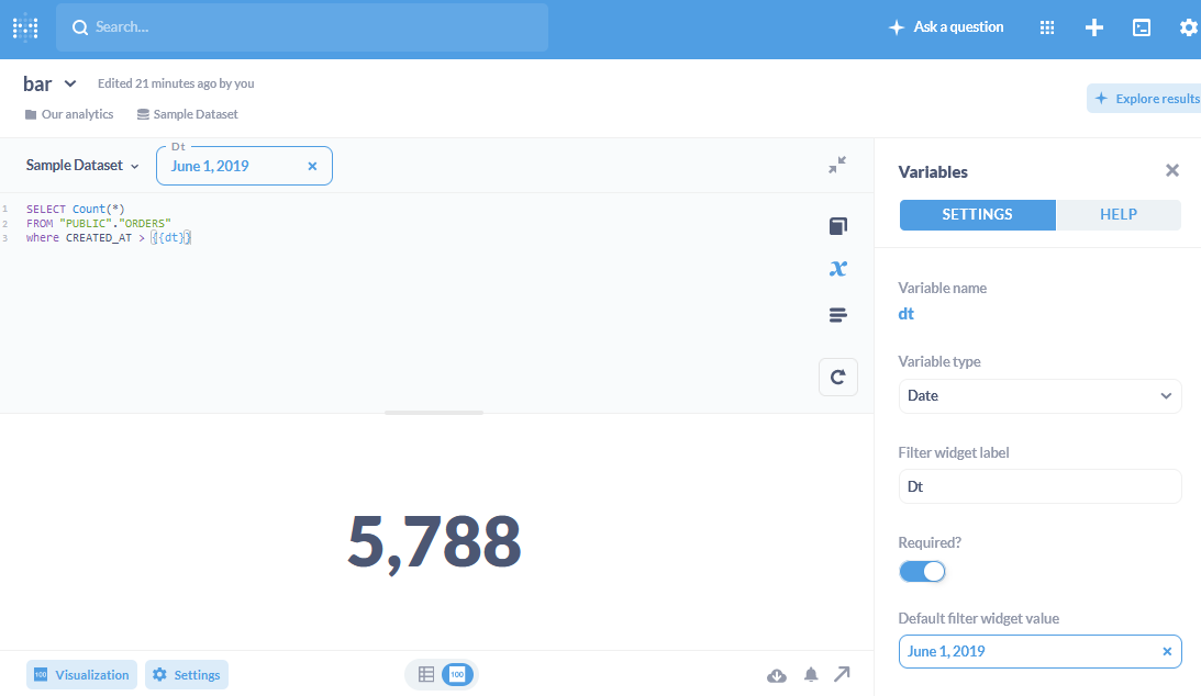 Native Query Explore Results Button Doesnt Pull Through Variables · Issue 19041 · Metabase