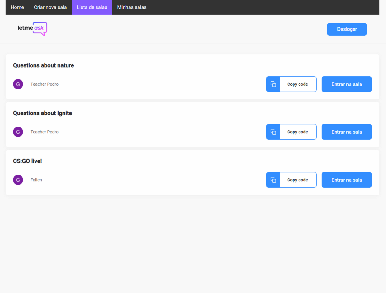 GitHub - gutakeda/letmeask: Projeto desenvolvido em ReactJS no NLW #06 para estudar javascript ...