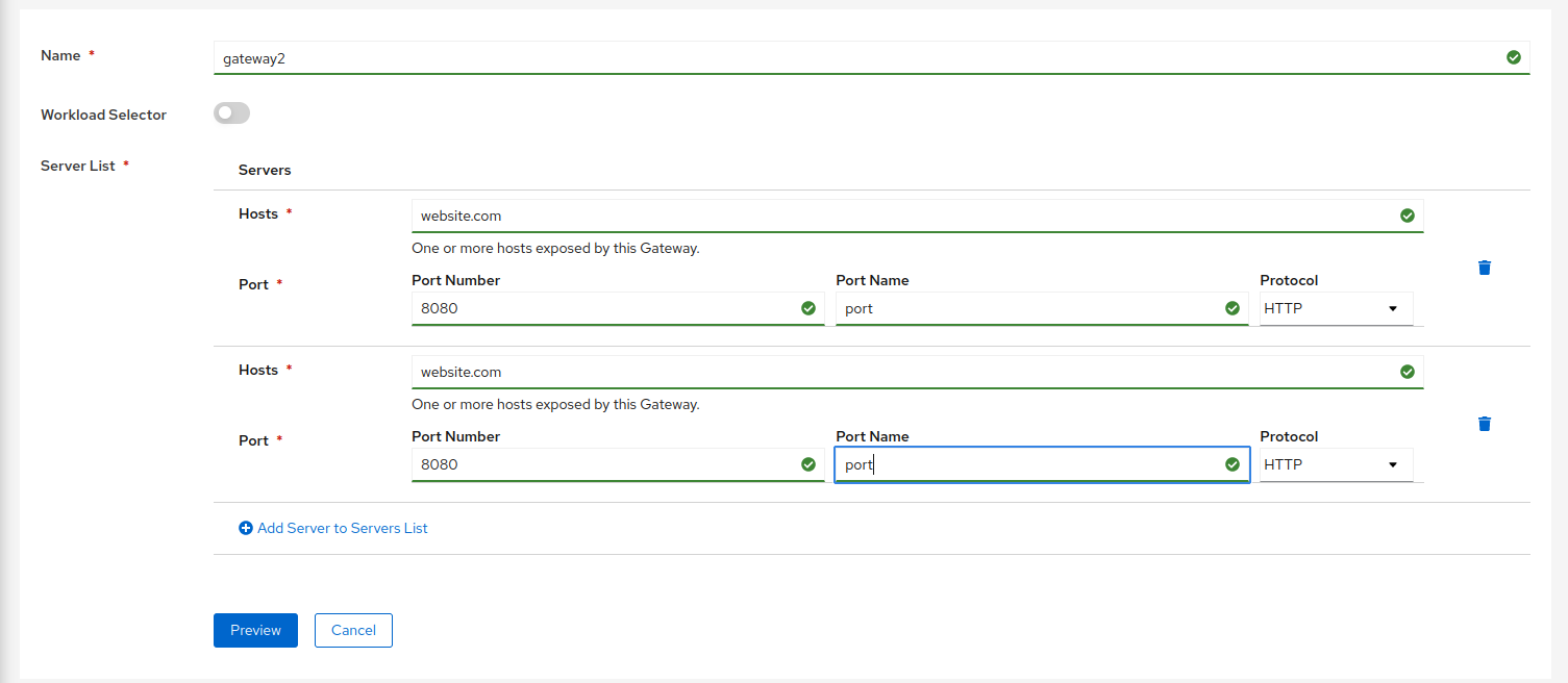 Internal Server Error When Creating A Gateway With A Duplicate Name In The Istio Config Wizard