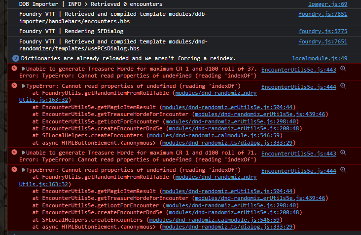 FoundryV11 - Creature Codex Table Not Loading & Encounter Generator making incomplete encounters ...