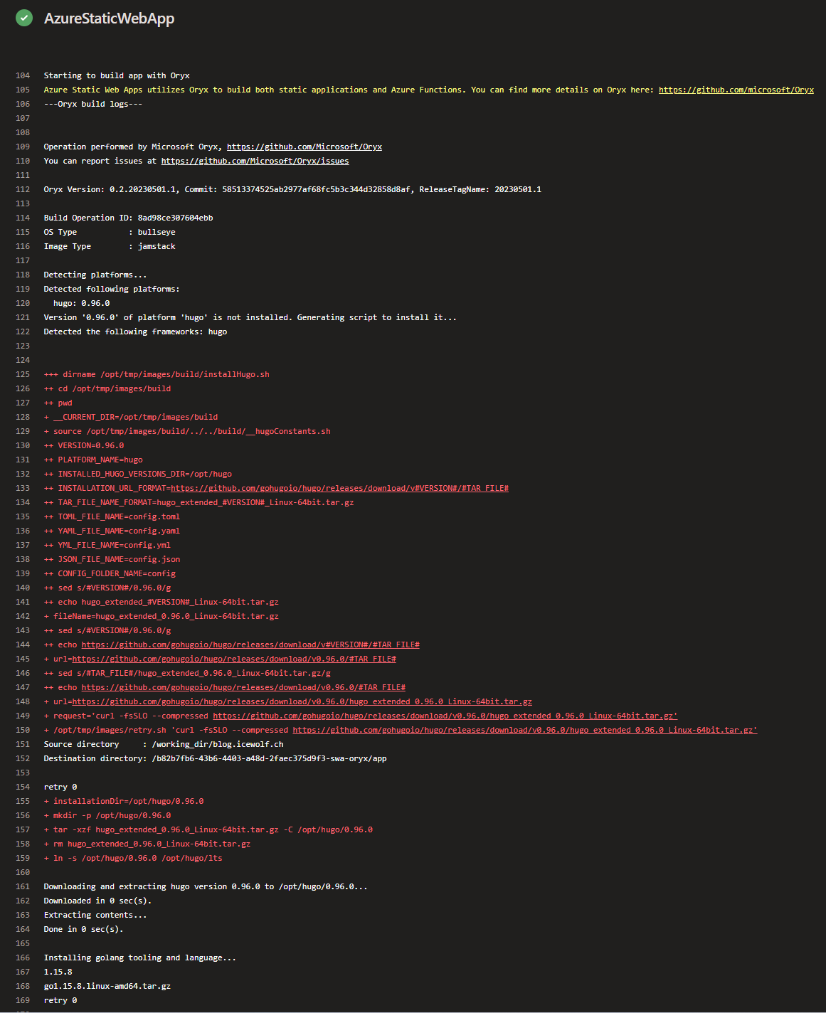 Oryx Build Detects Hugo But Has An Error And On The First Attempt · Issue 1183 · Azurestatic