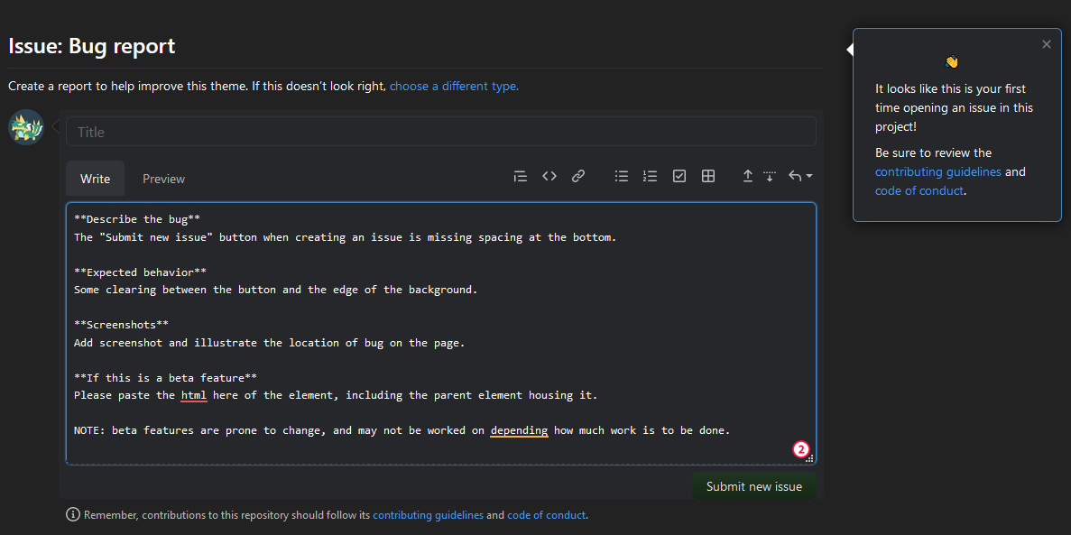 Missing spacing below "Submit new issue" button · Issue #202 ...