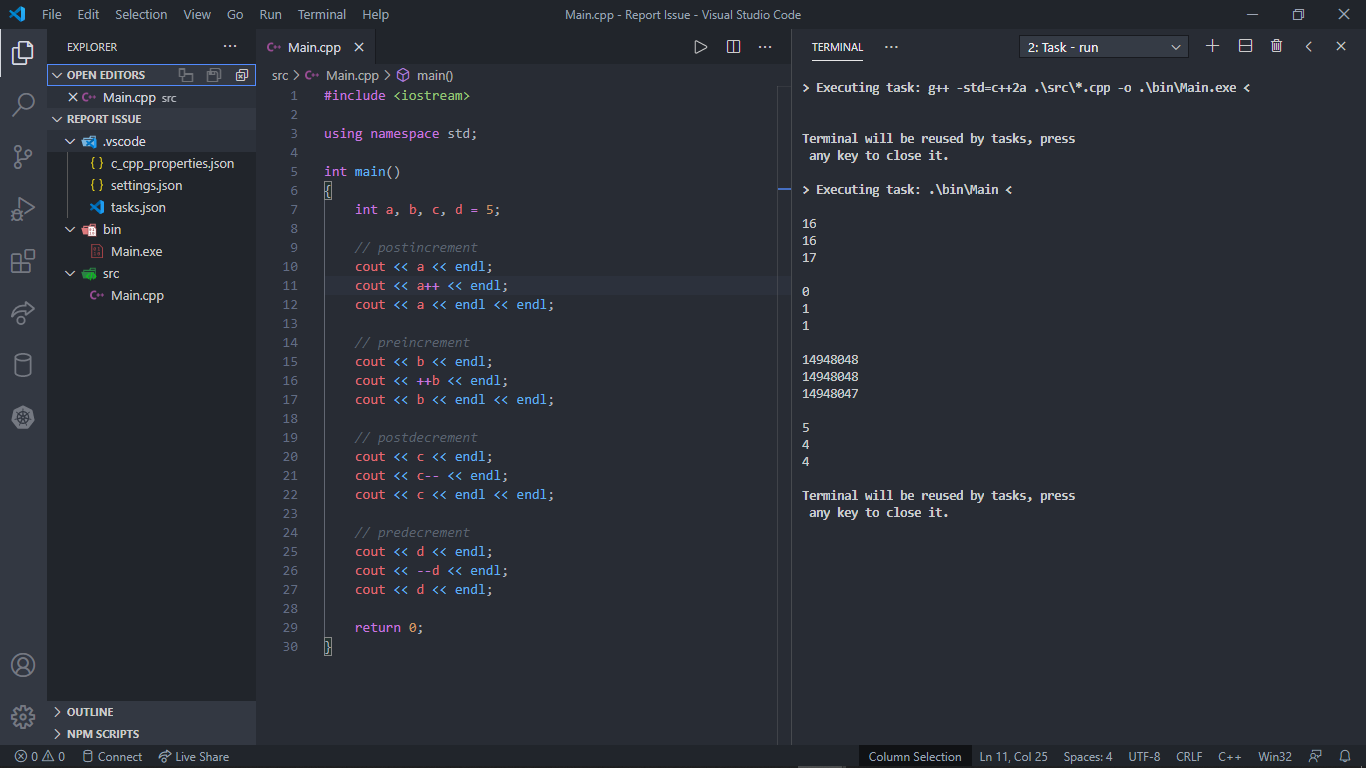 Unexpected Output Value In Terminal Using Prepost Increment And Prepost Decrement · Issue