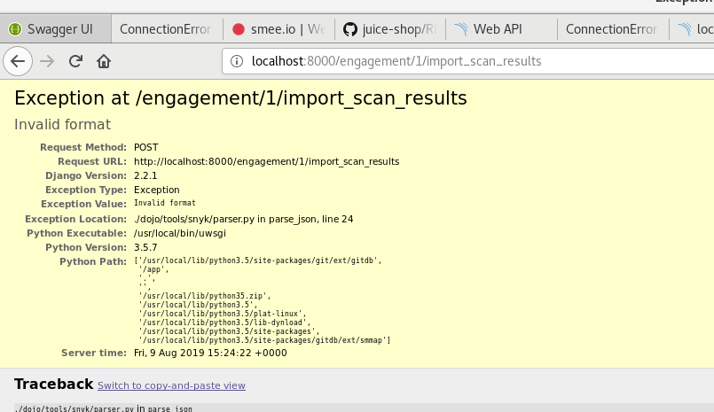 Snyk report not getting uploaded · Issue #1457 · DefectDojo/django-DefectDojo · GitHub