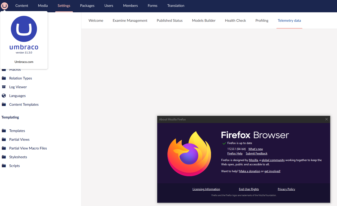 "Telemetry Data" tab doesn't work in Mozilla Firefox · Issue #14128 · umbraco/Umbraco-CMS · GitHub