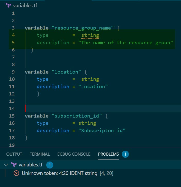 Terraform - Unknown token:4:20 IDENT string [4,20] · Issue #284 · hashicorp/vscode-terraform ...