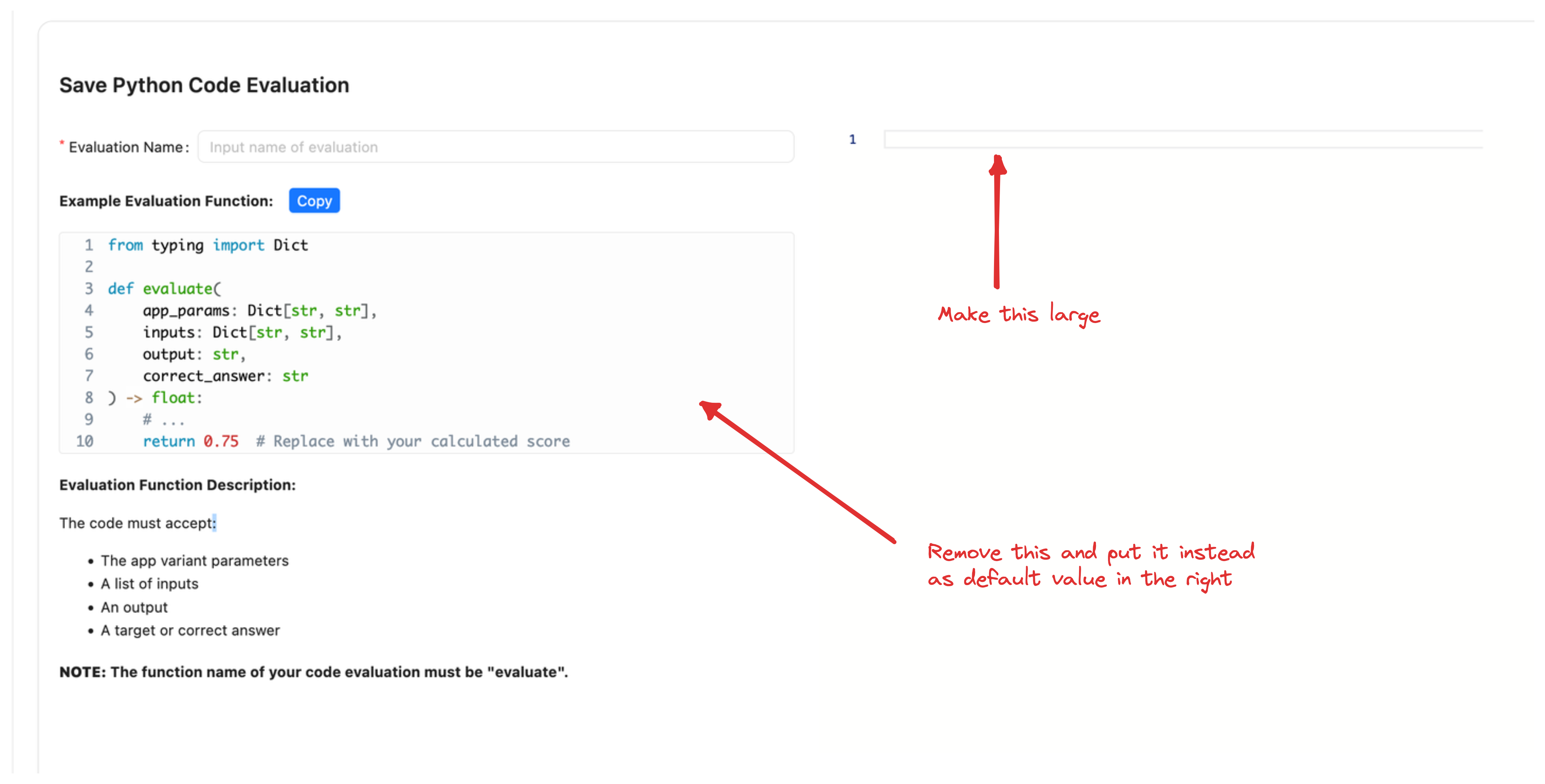 UI improvements to the code evaluation view · Issue #617 · Agenta-AI/agenta · GitHub