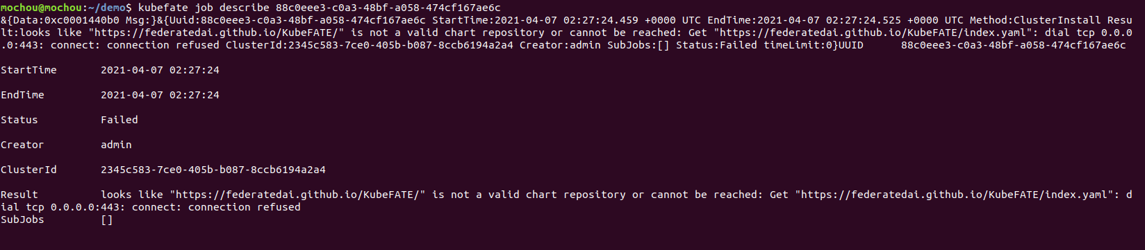 looks like "https://federatedai.github.io/KubeFATE/" is not a valid chart repository or cannot ...