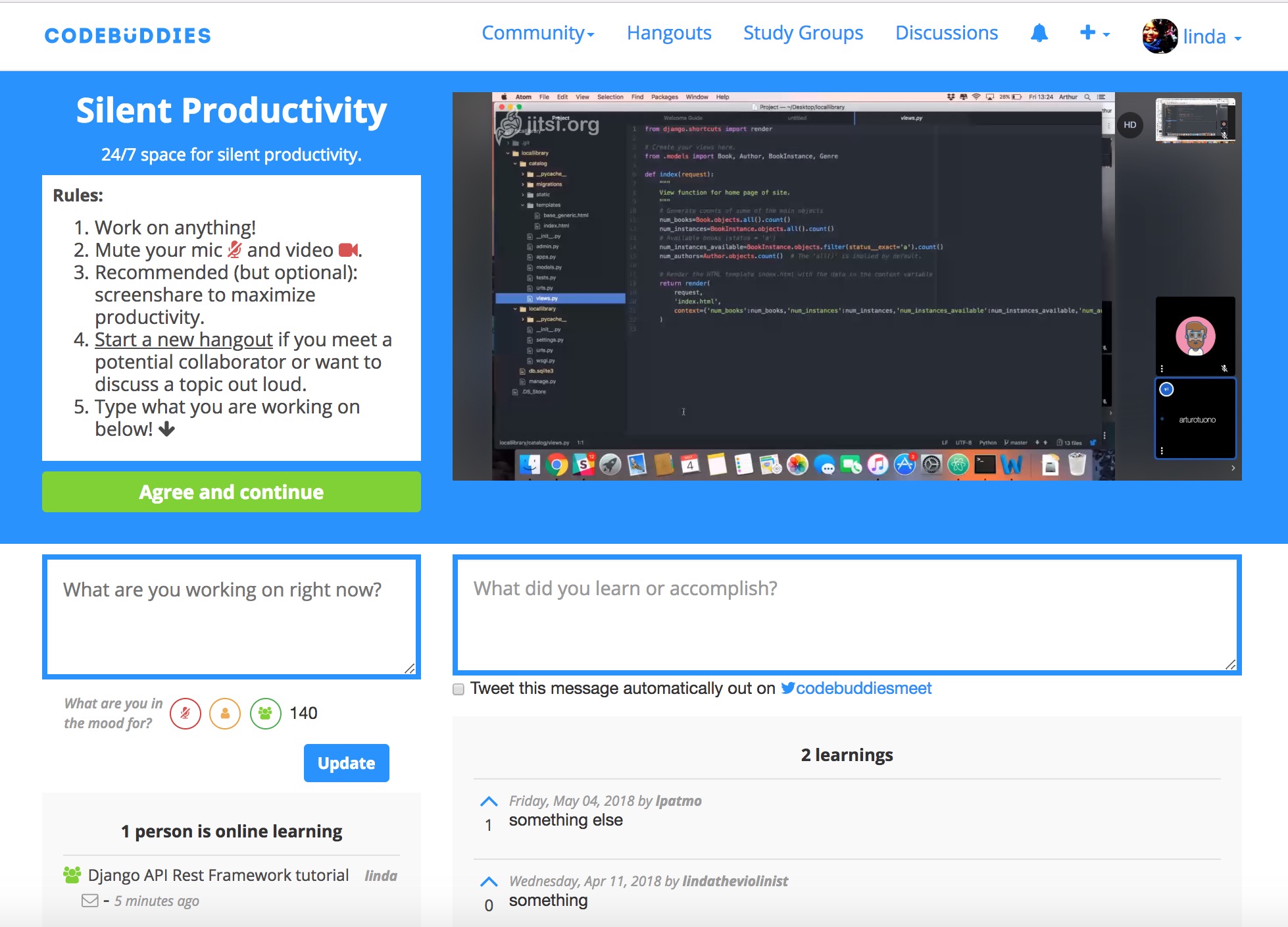 EXPERIMENTAL IDEA: Global Silent Hangout Page (e.g. codebuddies.org/silenthangout) · Issue #852 ...