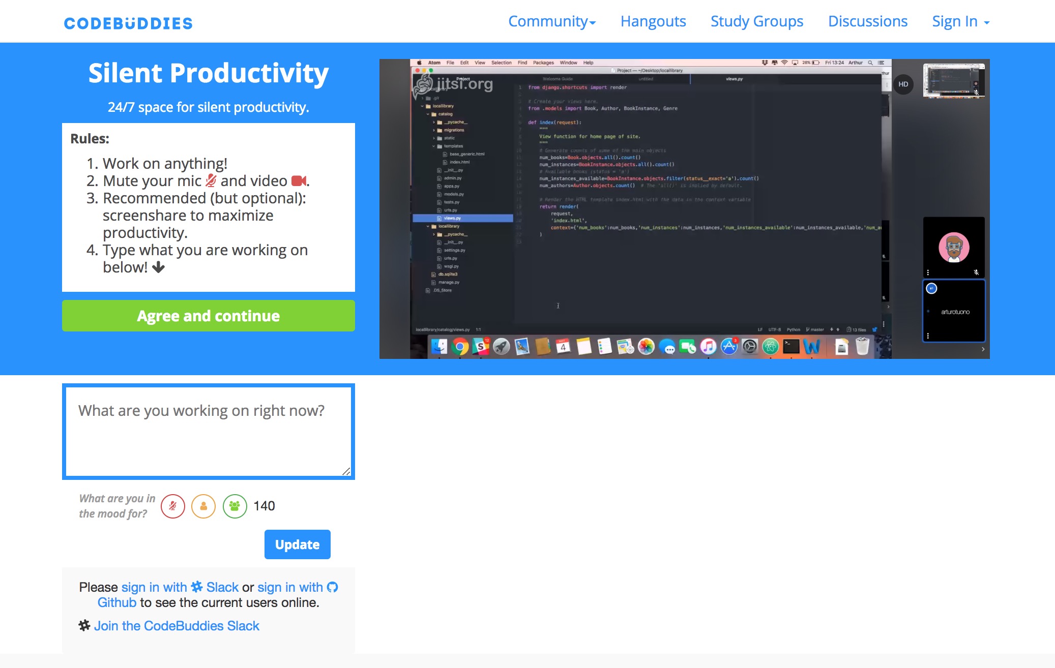 EXPERIMENTAL IDEA: Global Silent Hangout Page (e.g. codebuddies.org/silenthangout) · Issue #852 ...