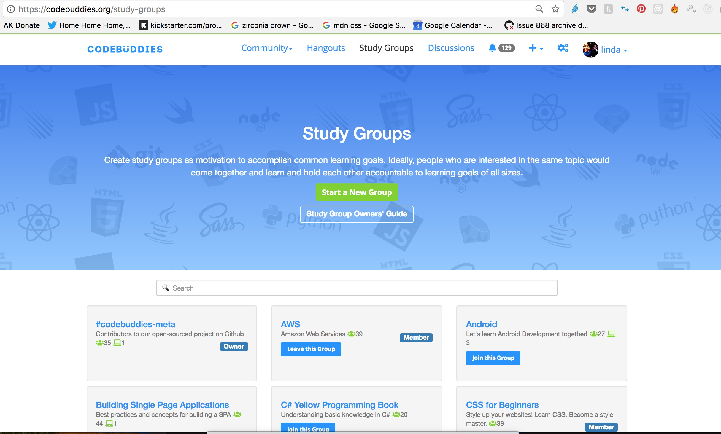 Star (or highlight) active groups on the /studygroups page · Issue #964 · codebuddies ...