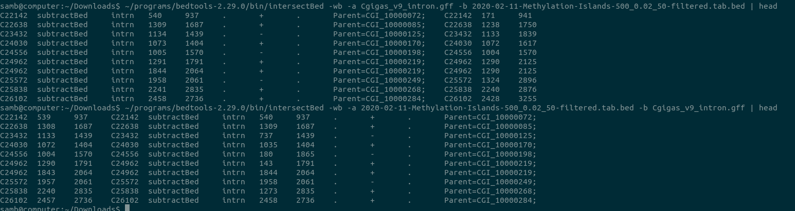 Weird output format when using bedtools · Issue #840 · RobertsLab/resources · GitHub