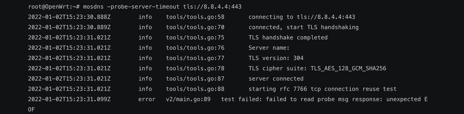 [BUG]DoT 链接复用测试反馈EOF · Issue #233 · IrineSistiana/mosdns · GitHub