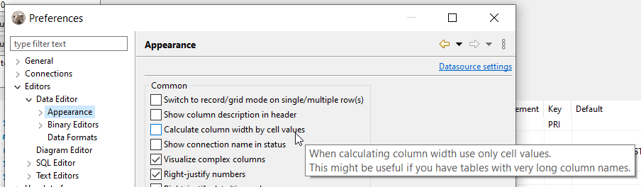 "calculate column width by cell values" missing in Dbeaver 7.3.5 ...