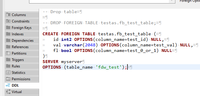 No OPTIONS data for columns of foreign table in DDL or UI · Issue ...