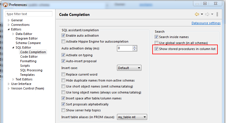 DBeaver does not know the name of my functions when e.g. typing an sql ...