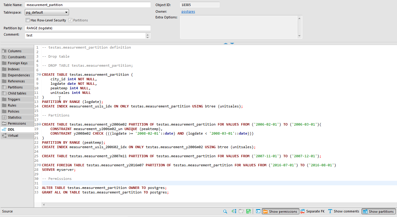#15905 add partitions statements to the table DDL for PostgreSQL by LonwoLonwo · Pull Request ...