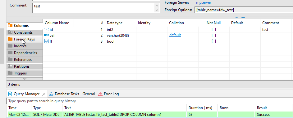 dBeaver doesn't allow table changes in foreign table in postgresql ...