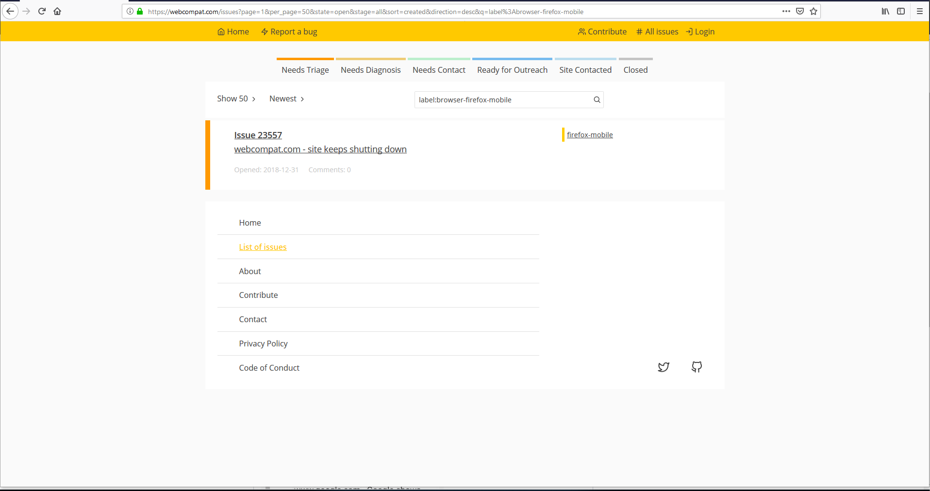 webcompat.com - site is not usable · Issue #23557 · webcompat/web-bugs ...