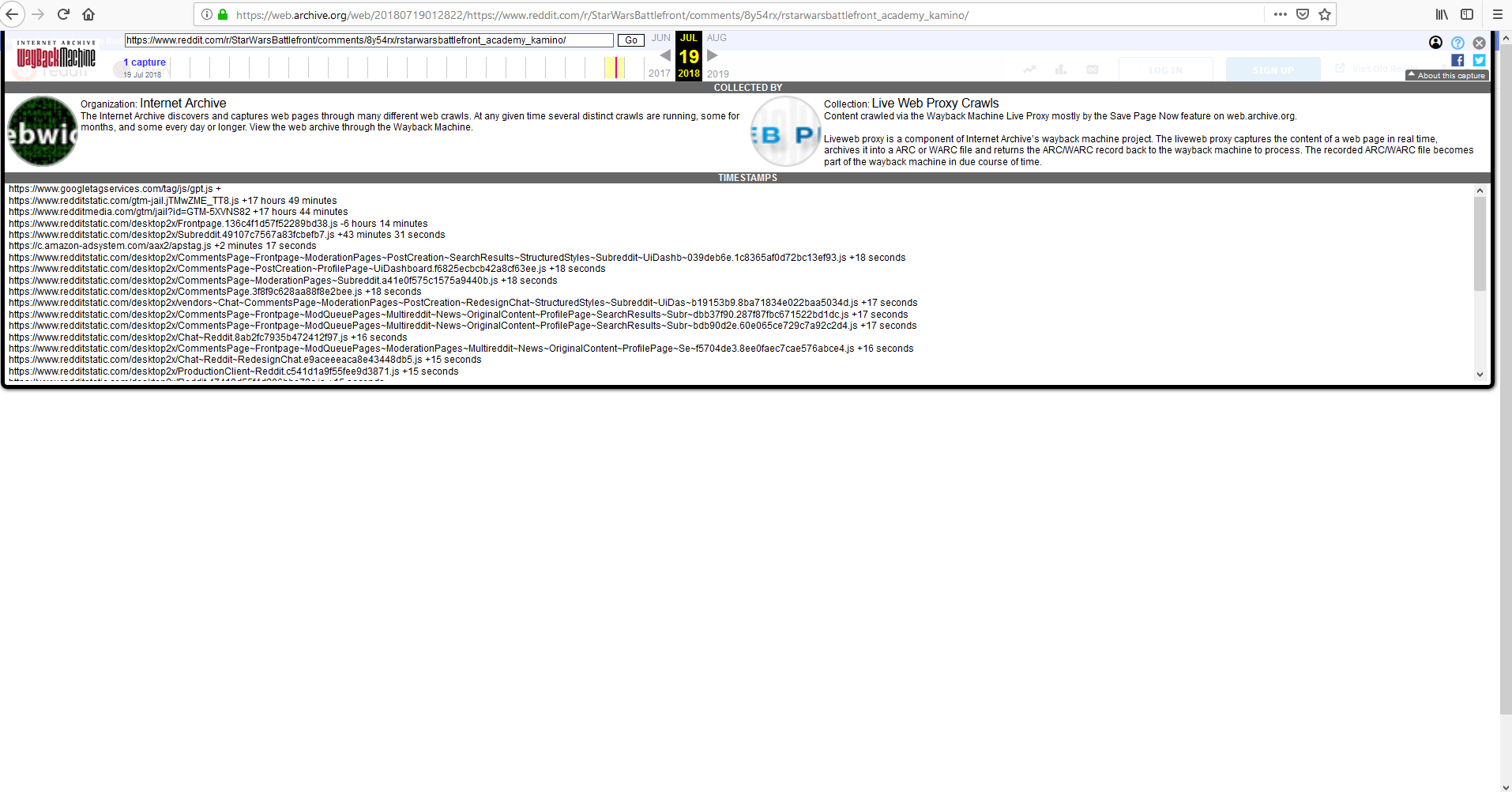 (JavaScript) Reddit www.reddit.com redesign versus the Internet Archive ...