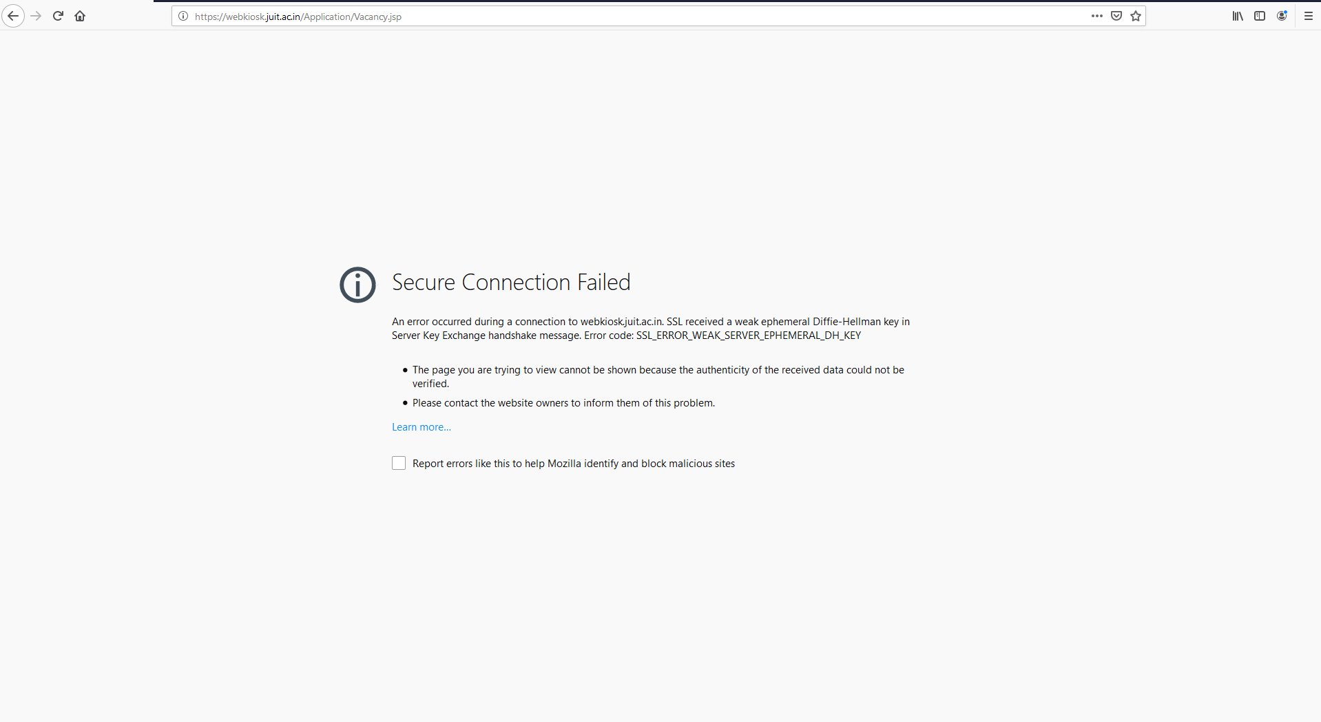 webkiosk.juit.ac.in - "Secure Connection Failed" error message is displayed after accessing the ...