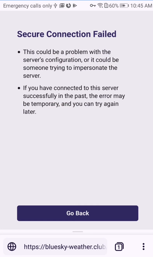 bluesky-weather.club - "Secure Connection Failed" error message received upon accessing the site ...