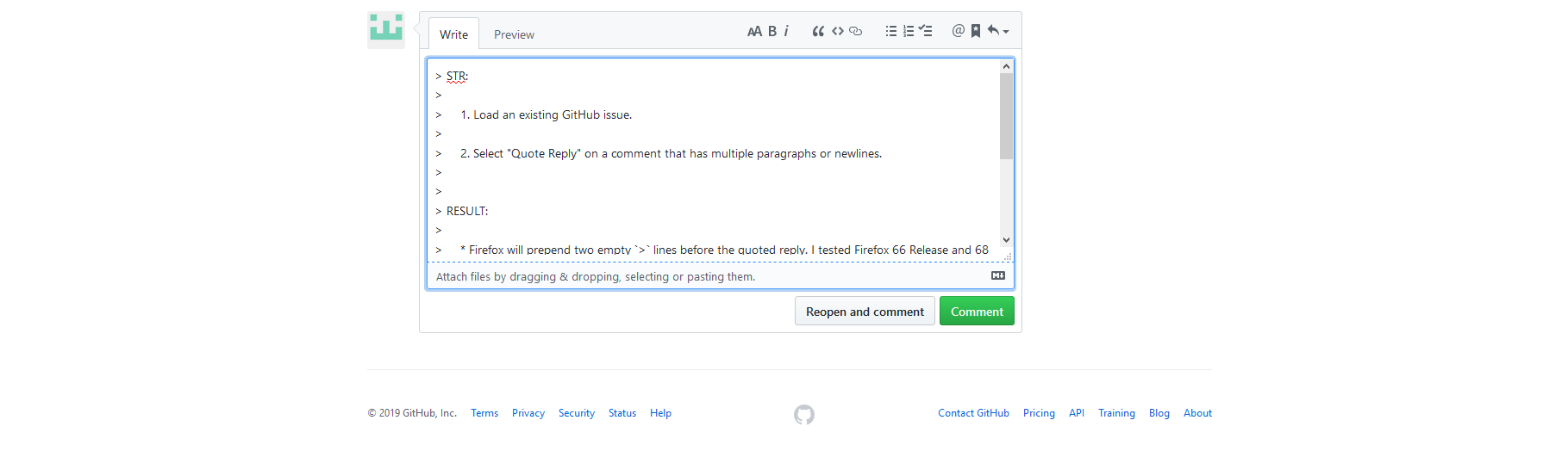 github.com - GitHub "Quote Reply" adds extra empty lines in Firefox ...