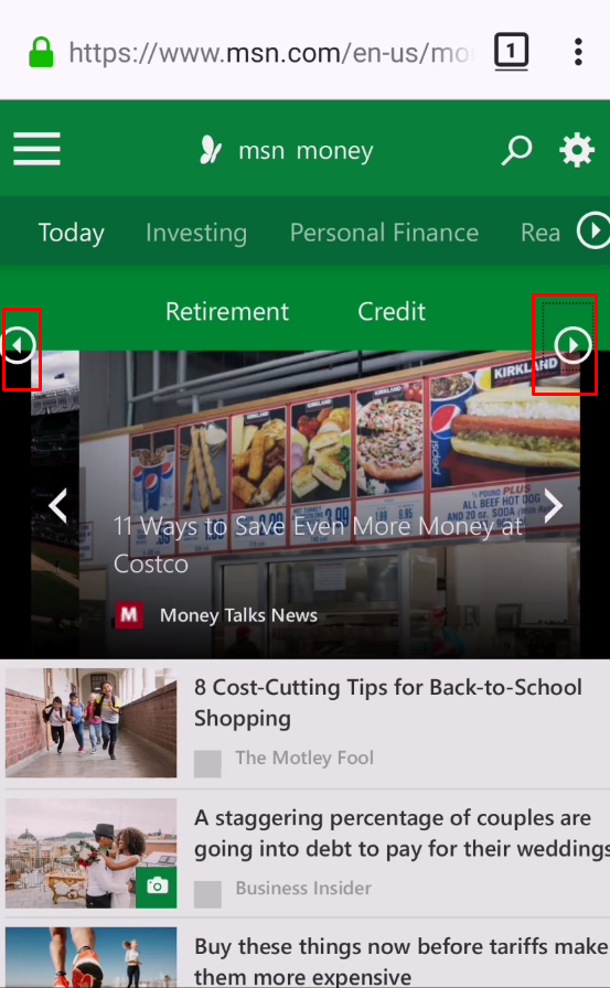 www.msn.com- “Next/Prev” buttons are misaligned on “Money>Spending ...