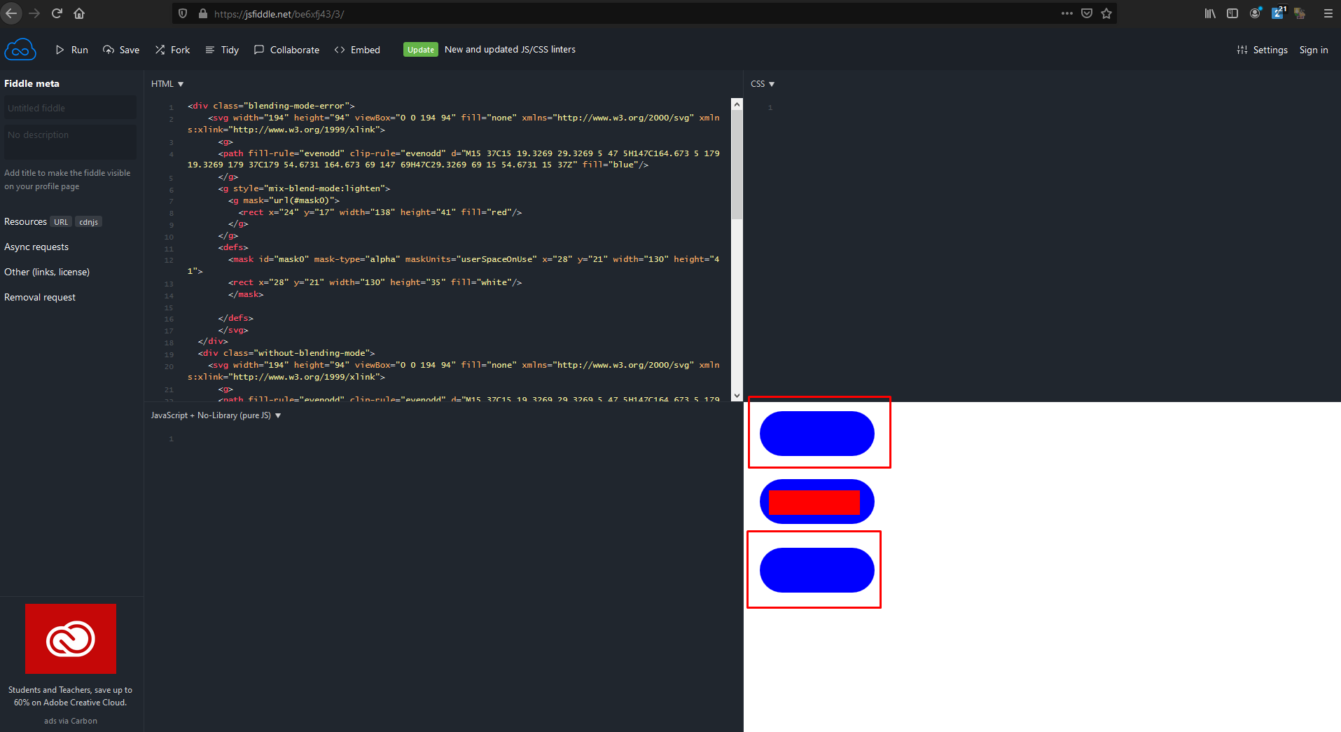 jsfiddle.net - Items are not properly rendered · Issue #46826 · webcompat/web-bugs · GitHub