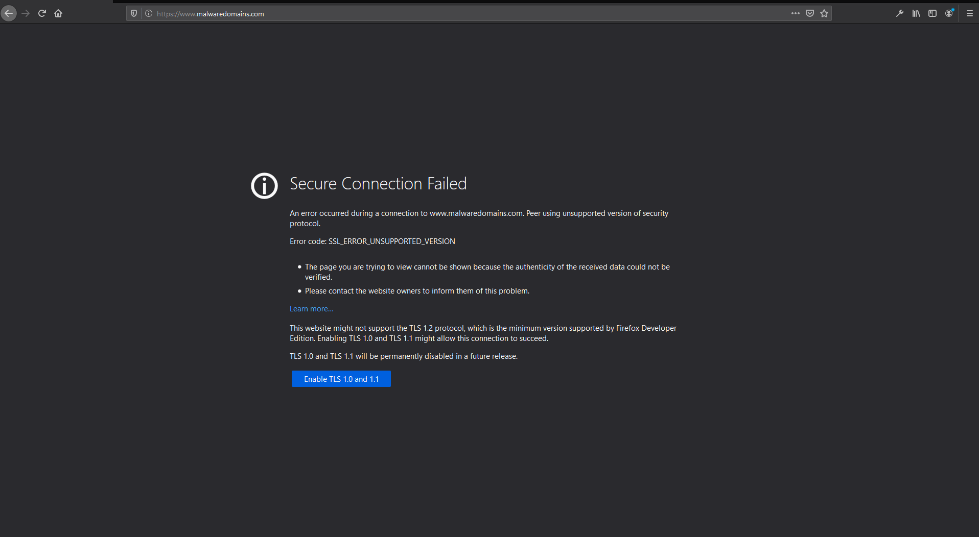 www.malwaredomains.com - The website does not support TLS 1.2 protocol · Issue #48207 ...