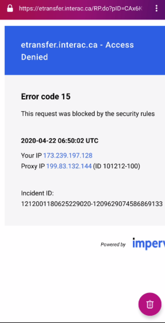 etransfer.interac.ca - The access to a money transfer link is denied ...