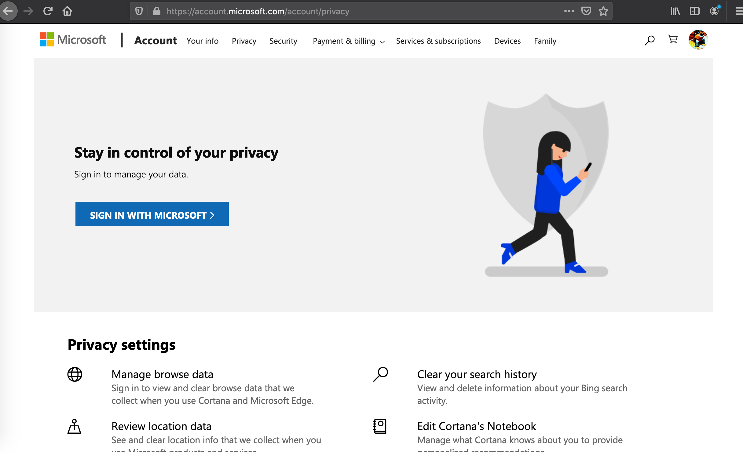 account.microsoft.com - Unable to access "Privacy" page · Issue #52512 · webcompat/web-bugs · GitHub