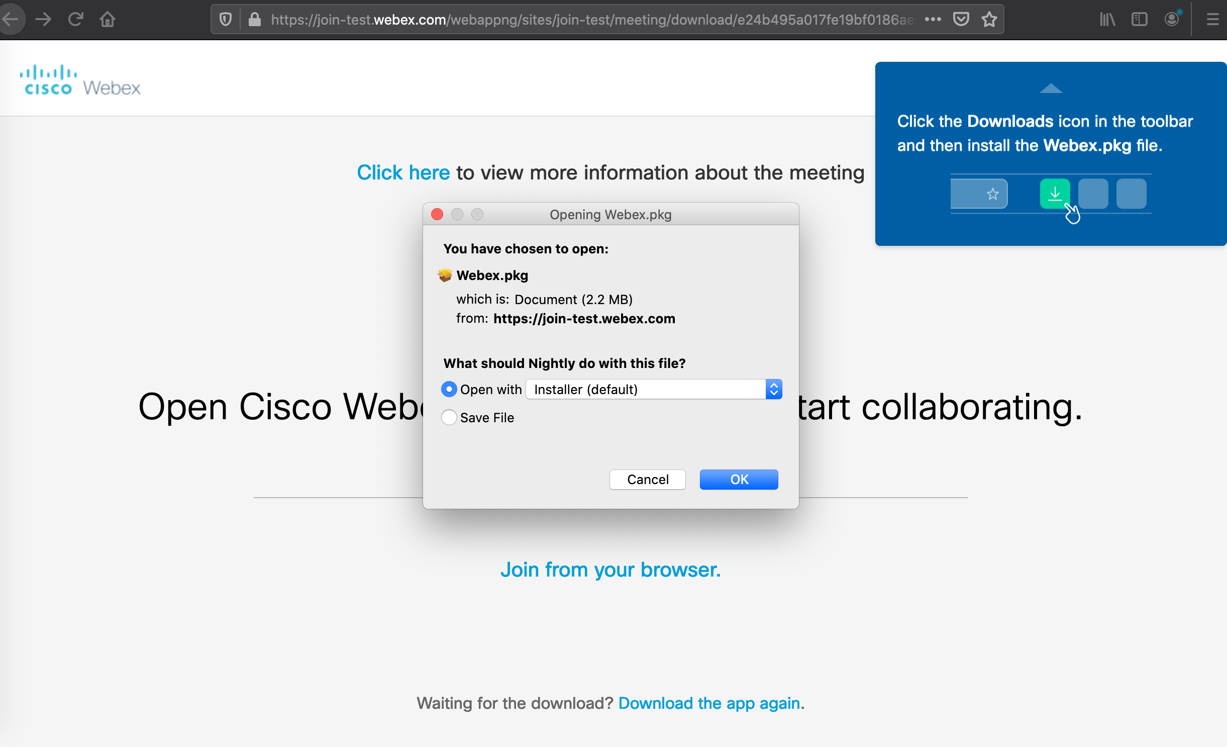 www.webex.com - The Webex links prompt to download the app where the expected behaviour is to ...