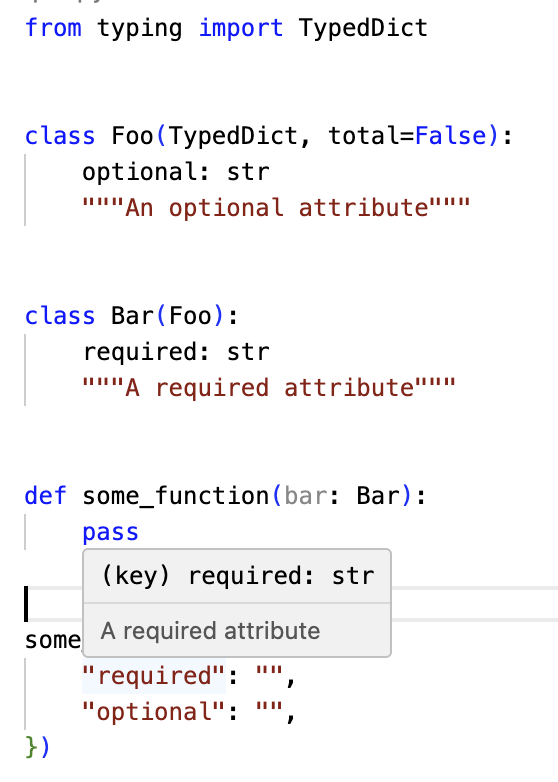 Typeddict Hover Text Does Not Show Docstrings For Inherited Key Type Hints · Issue 5006