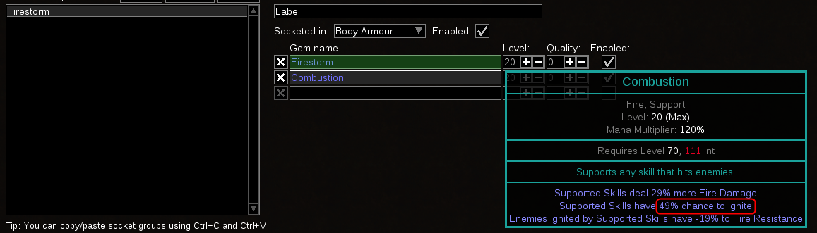 Combustion not recognised in ignite chances · Issue #1652 · Openarl/PathOfBuilding · GitHub