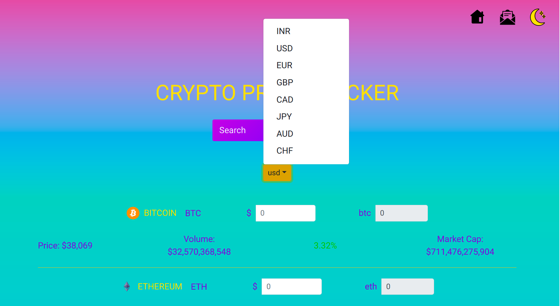 GitHub - adnansadar/Cryptocurrency-Price-Tracker: Designed using ReactJS, this App tracks the ...