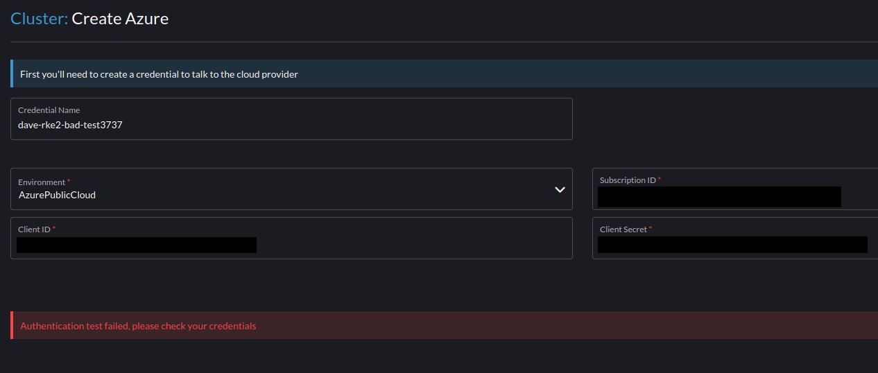 UI logs out user when enter bad Azure cloud credentials when creating ...