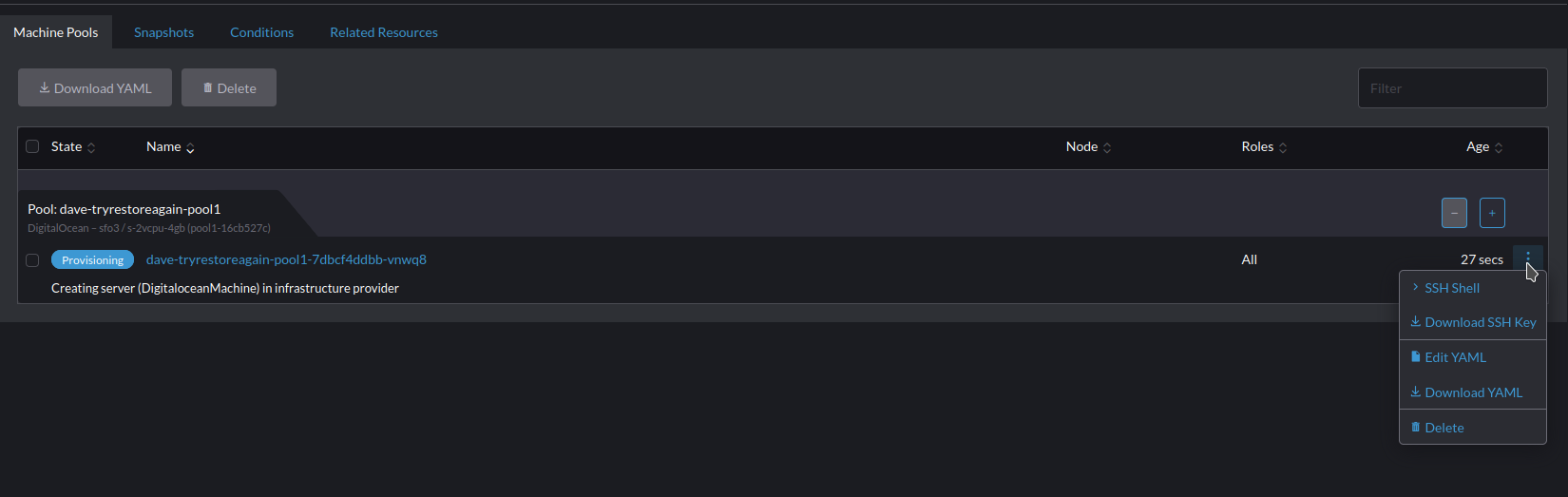 [Nitpick] Option to SSH into node appears before the machine is even provisioned by node driver ...
