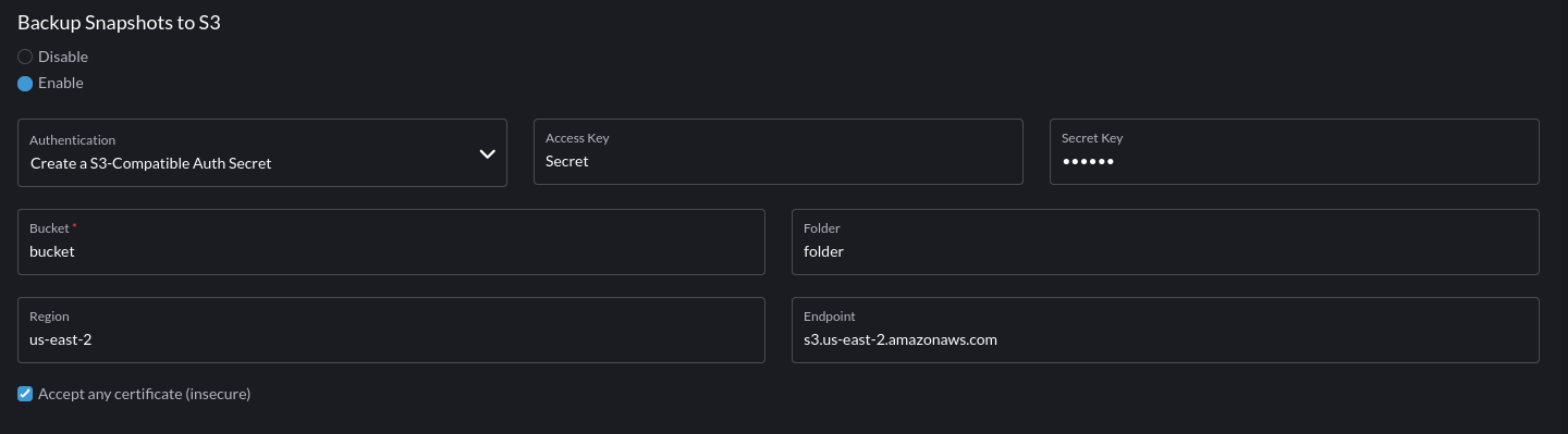 Create a cloud credential to support S3 type to be used for etcd snapshots with RKE2 · Issue ...
