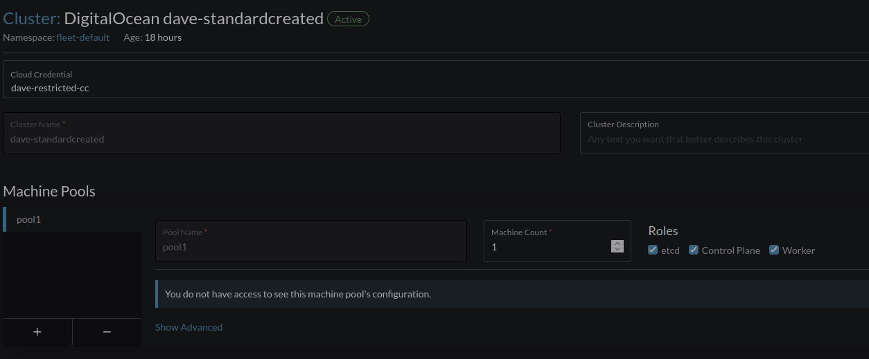 Restricted admin cannot modify any RKE2 cluster it did not create - not an issue for RKE1 ...